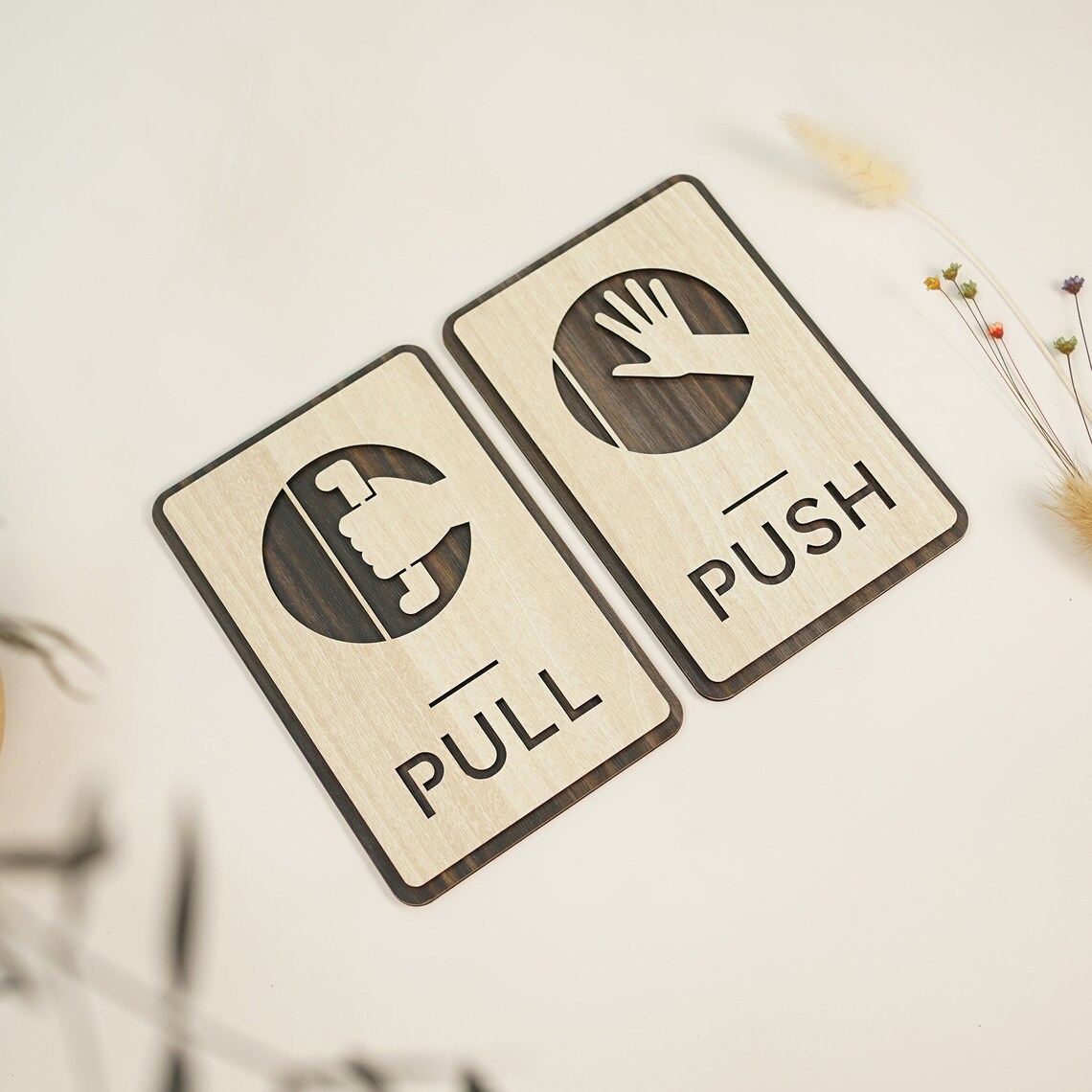 Pull Push Wooden Sign, Set of 2 Pull & Push Signs, Pull and Push Door ...