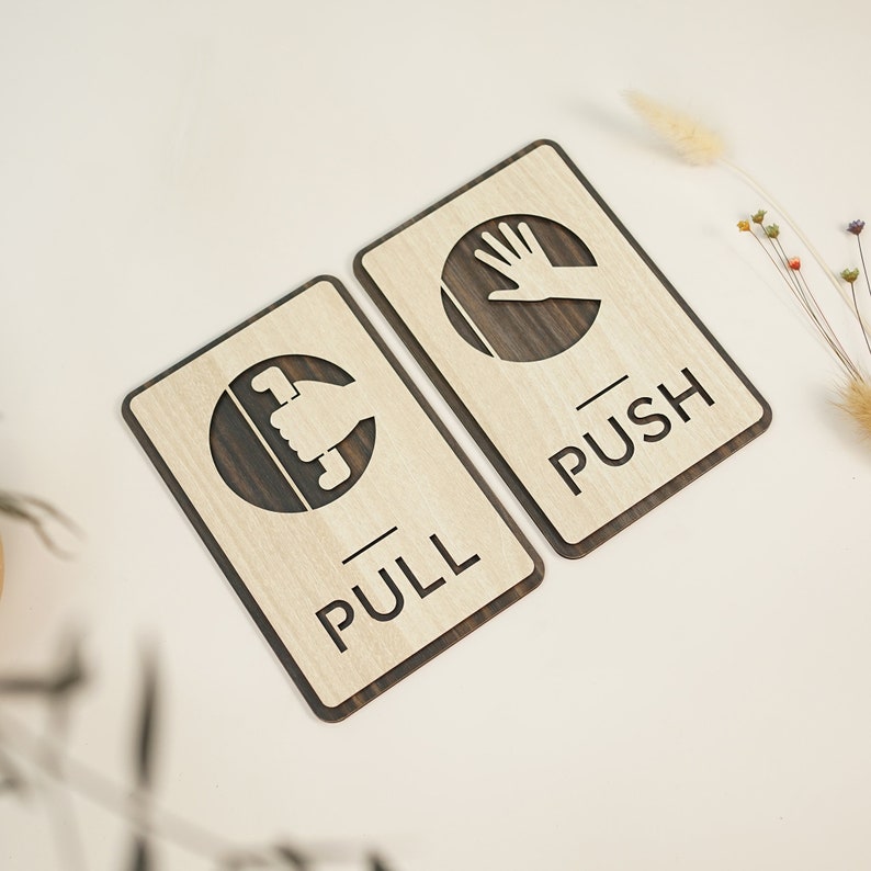Pull Push Wooden Sign, Set of 2 Pull & Push Signs, Pull and Push Door ...