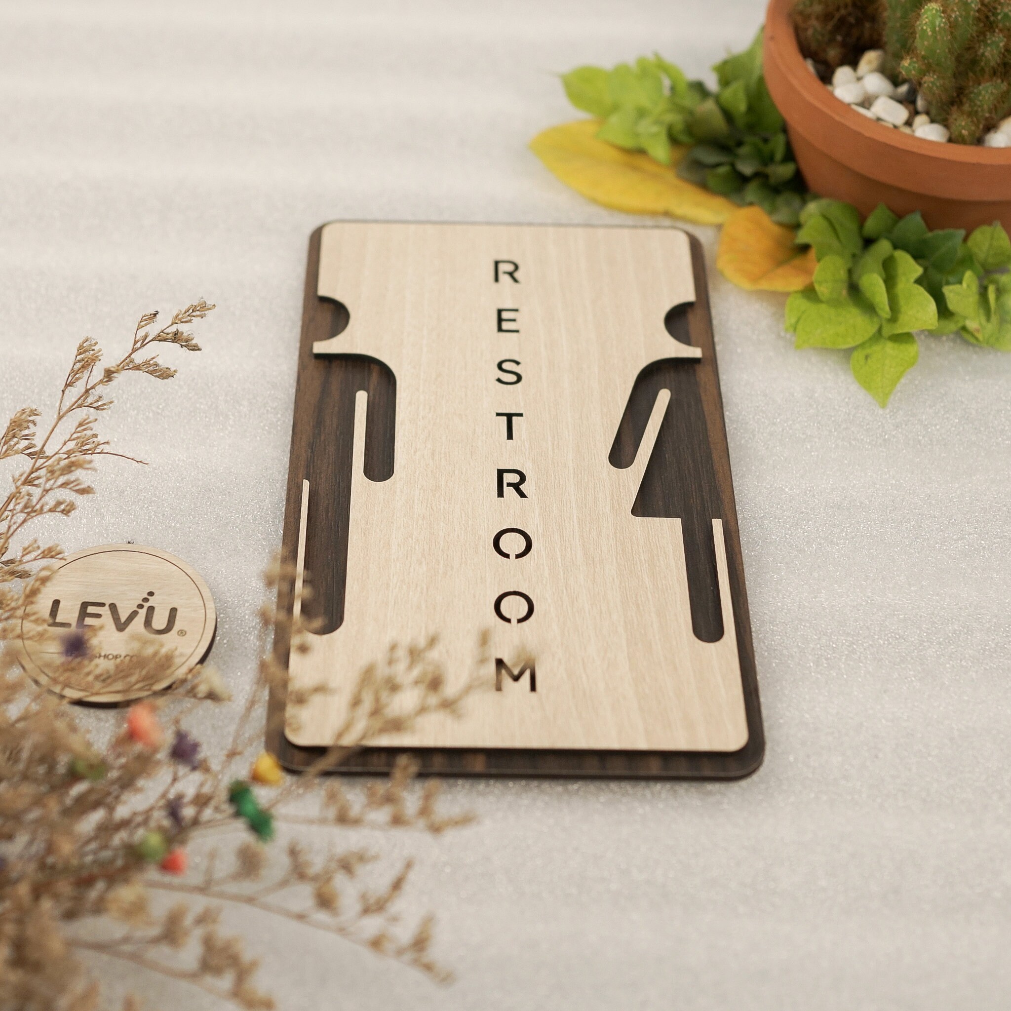 Restroom Wood Sign Handmade, Door Sign WC, Bathroom Plaque, Minimalist ...