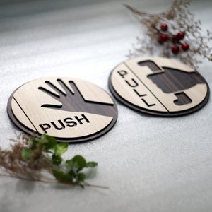 Circular Rounded Sign - Wooden Door Sticker Pull Push for to Open and ...