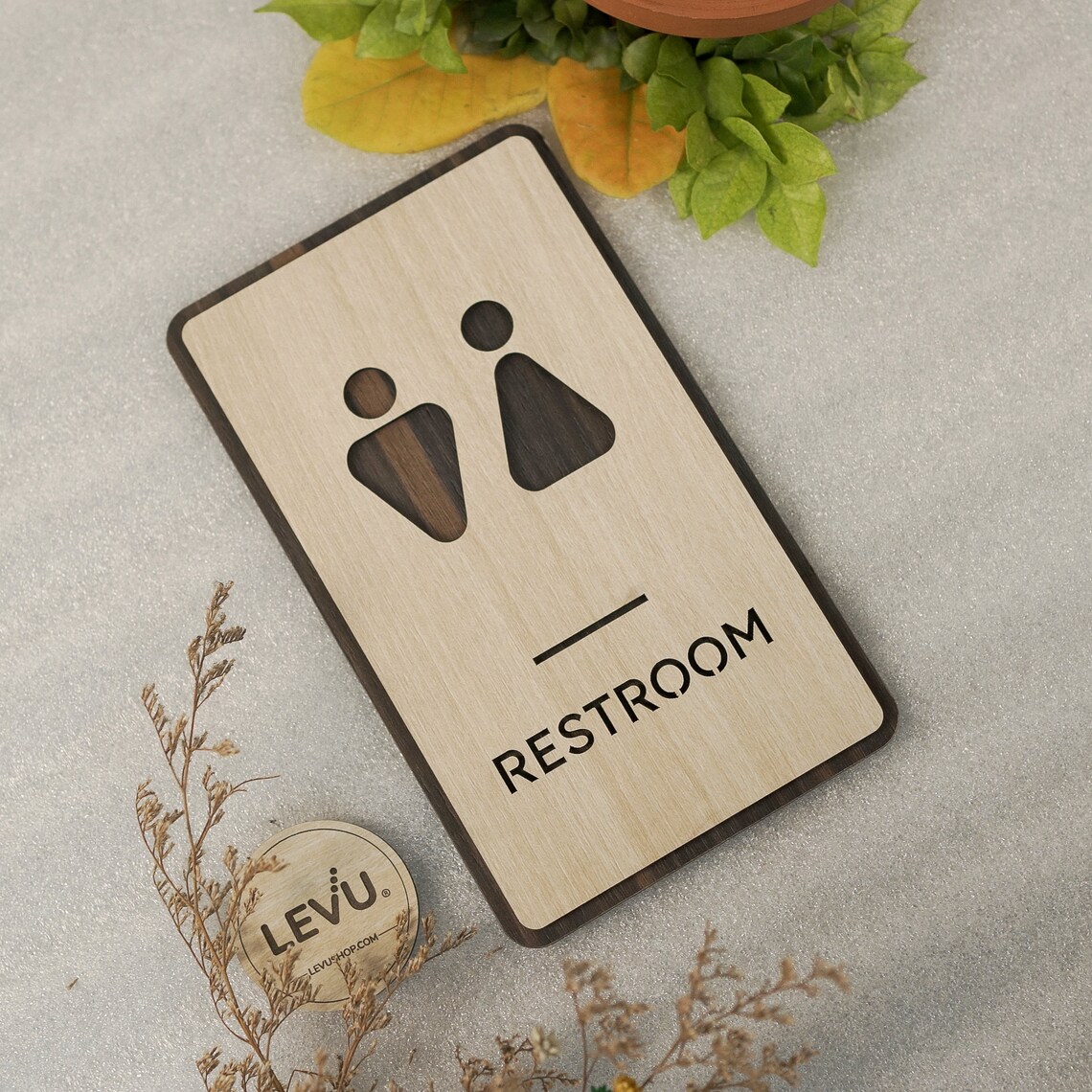 Wooden Rustic Restroom Signs, Toilet Door Signs, Bathroom Signs Modern ...