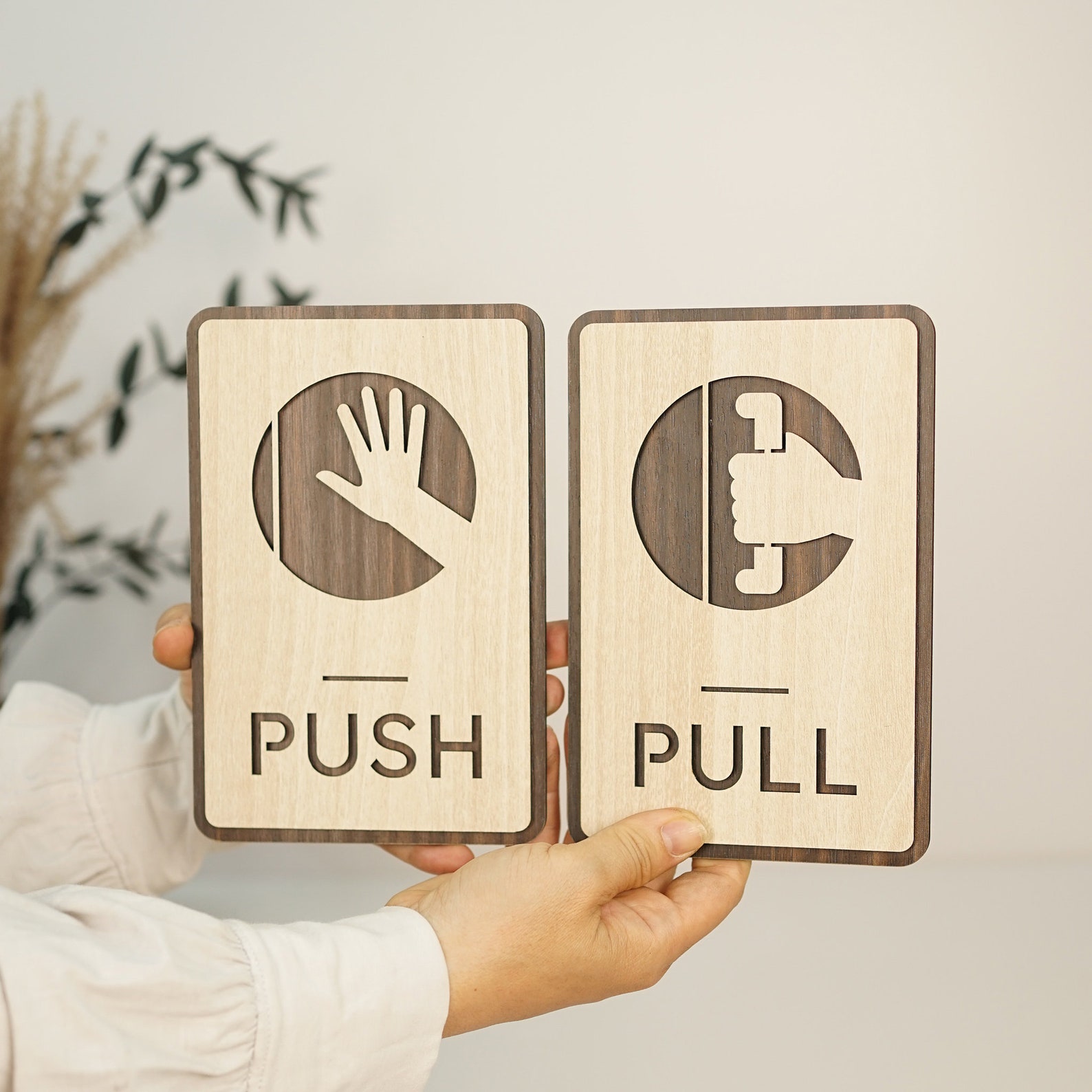 Pull Push Wooden Sign, Set of 2 Pull & Push Signs, Pull and Push Door ...