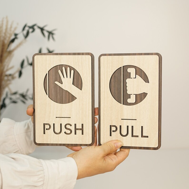Pull Push Wooden Sign, Set of 2 Pull & Push Signs, Pull and Push Door ...