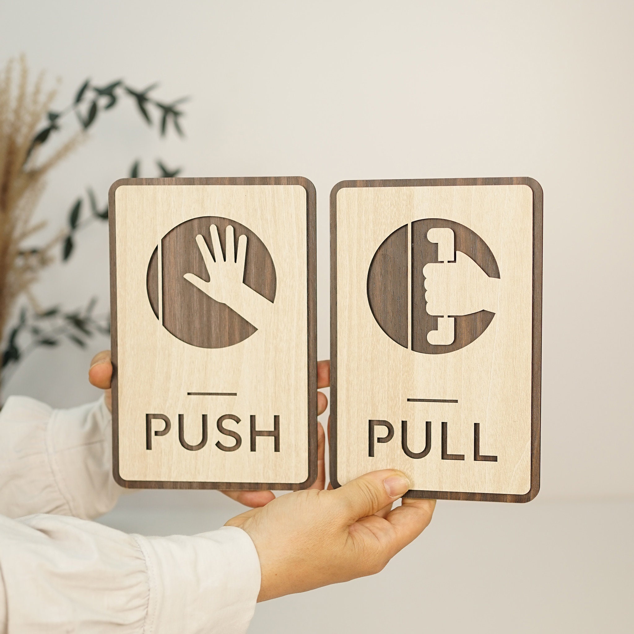 Pull Push Wooden Sign, Set of 2 Pull & Push Signs, Pull and Push Door ...