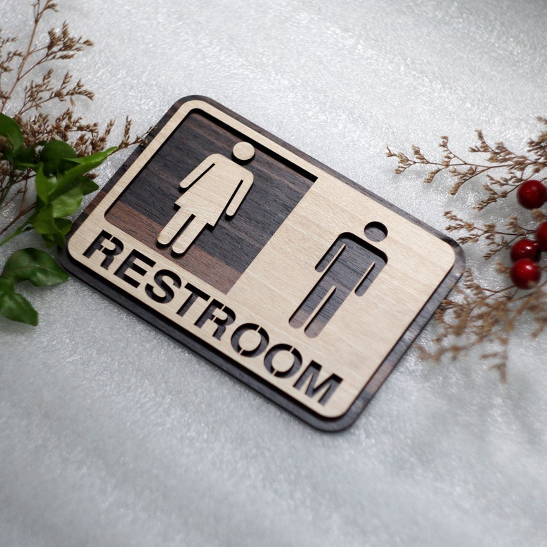 Wooden Restroom Sign Handmade Restroom Decor Signage WC - Etsy