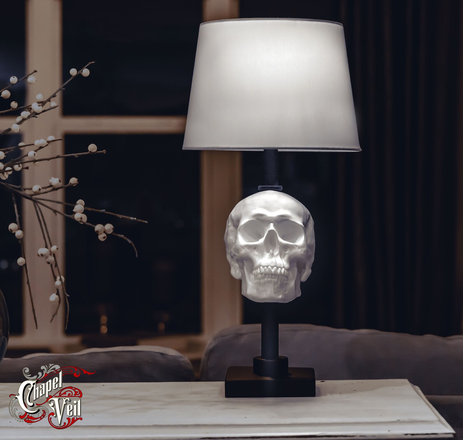 Matte Black Table Lamp With Matte White Resin Skull - Etsy