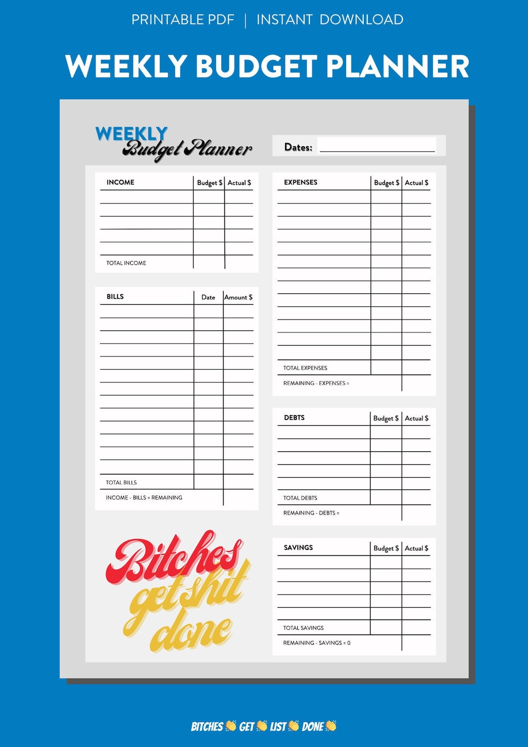 WEEKLY Budget Planner Template Printable, Budget Binder, Budget Planner ...