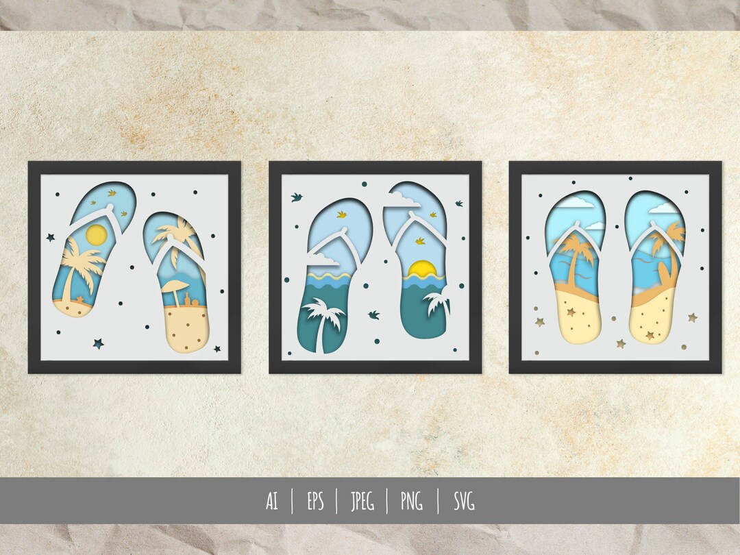 Summer SVG, Flip Flop SVG, Beach SVG, 3D Papercut Shadowbox, Layered ...