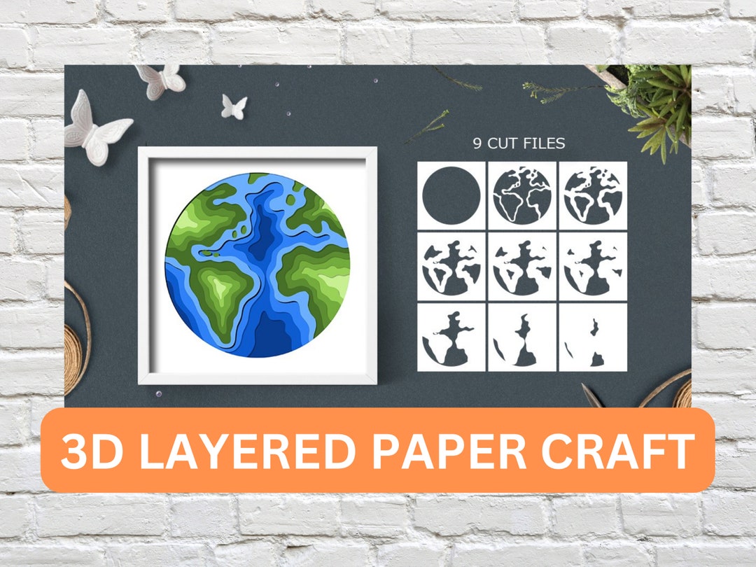 3D Layered Paper Craft, World Map, Papercut Shadow Box, 3D Layered SVG ...