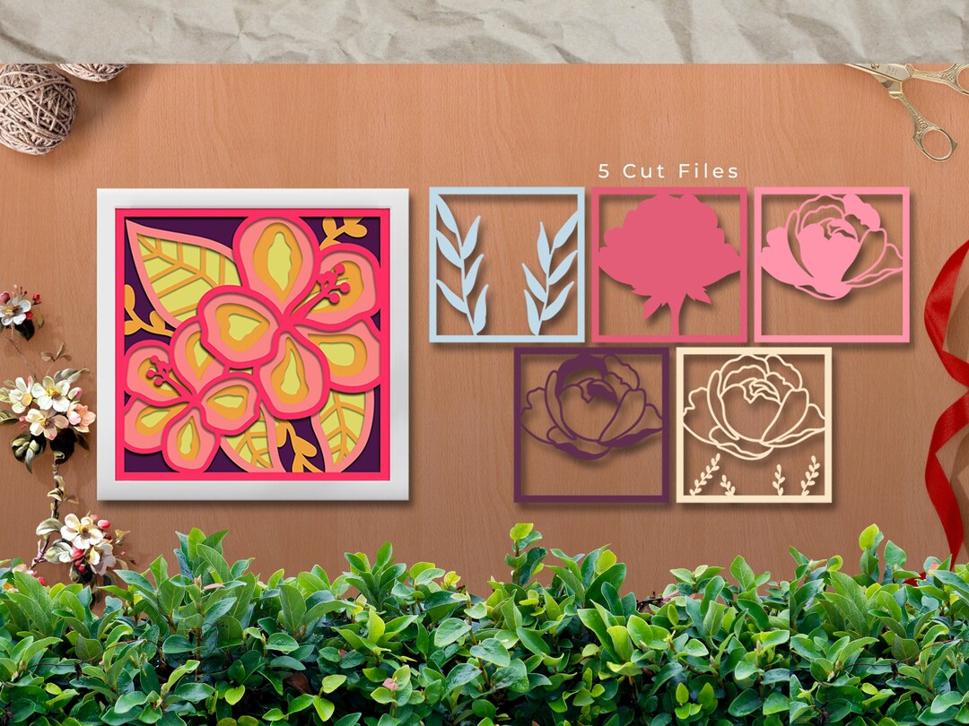 Hibiscus Flower Tropical, 3D Papercut Shadow Box, 3D Layered SVG Shadow ...