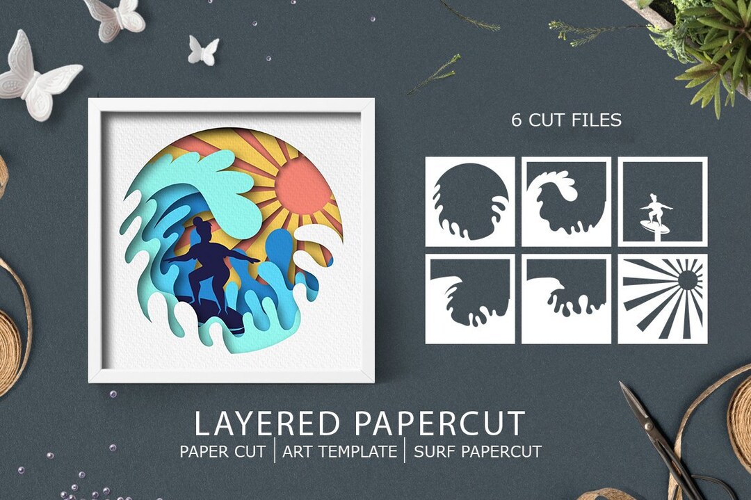 Surfing SVG, Wave SVG, 3D Papercut Shadow Box, 3D Layered SVG Shadow ...