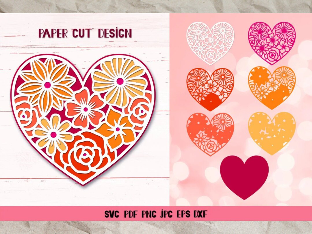 Heart SVG, Flowers SVG, 3D Papercut Shadowbox, 3D Layered Shadow Box ...