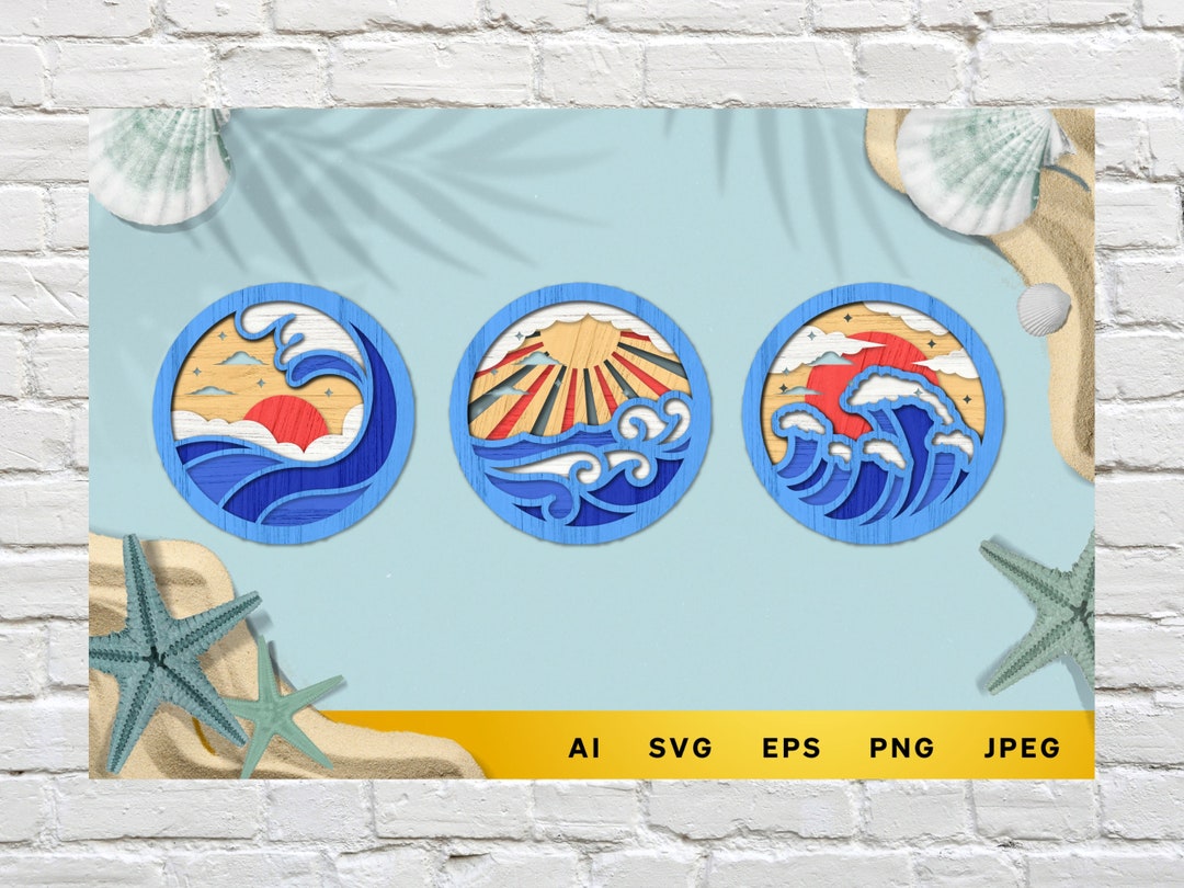 Ocean Waves Sunset, 3D Laser Cut, Laser Cutting Design, Printable SVG ...