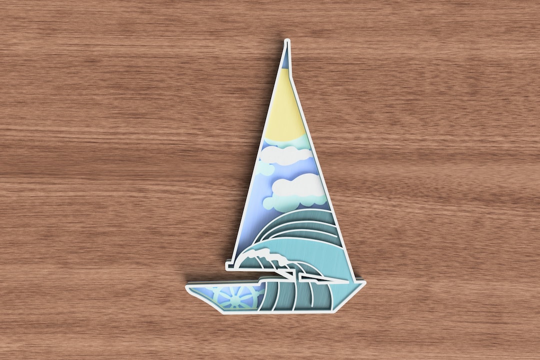 3D Layered Sailing Boat SVG DXF, Yacht Sail Boat 3D Svg, Svg Files for ...