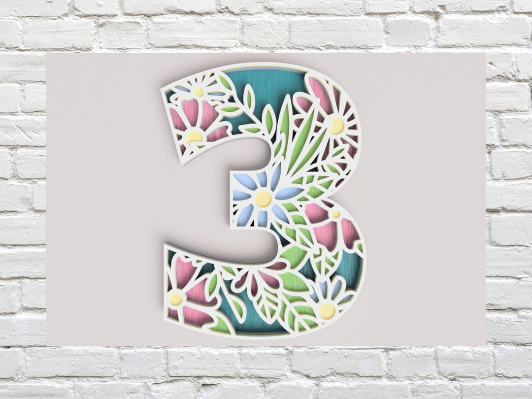 Layered Wildflower Number, Laser Cut File, Number 3, Three, Layered ...