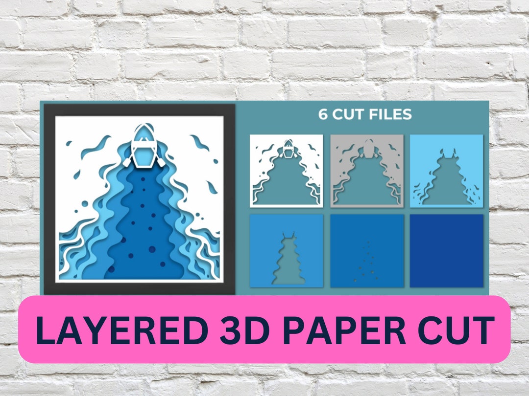 Layered Boat and Waves 3D Paper Craft SVG, Paper Craft, Layered Paper ...