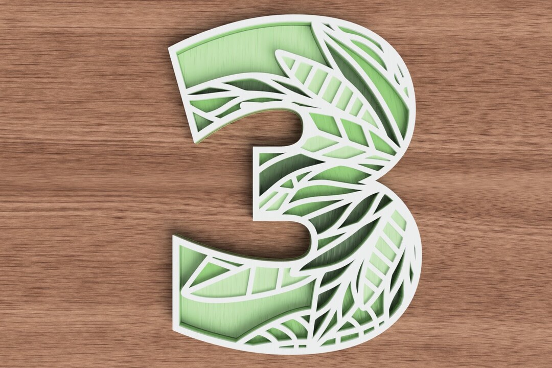 Layered Botanical Number, Laser Cut File, Number 3, Three, Layered ...