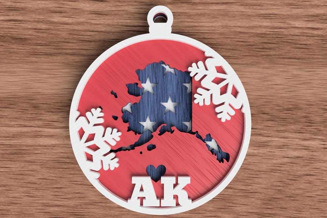 Alaska Christmas Ornament SVG File, Christmas Ornament Template, Alaska ...