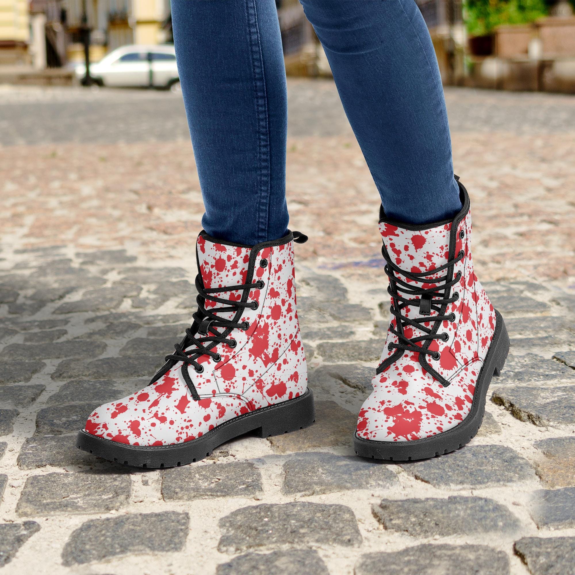 Blood Splatter Gothic Combat Boots – Horror-inspired Vegan Leather ...