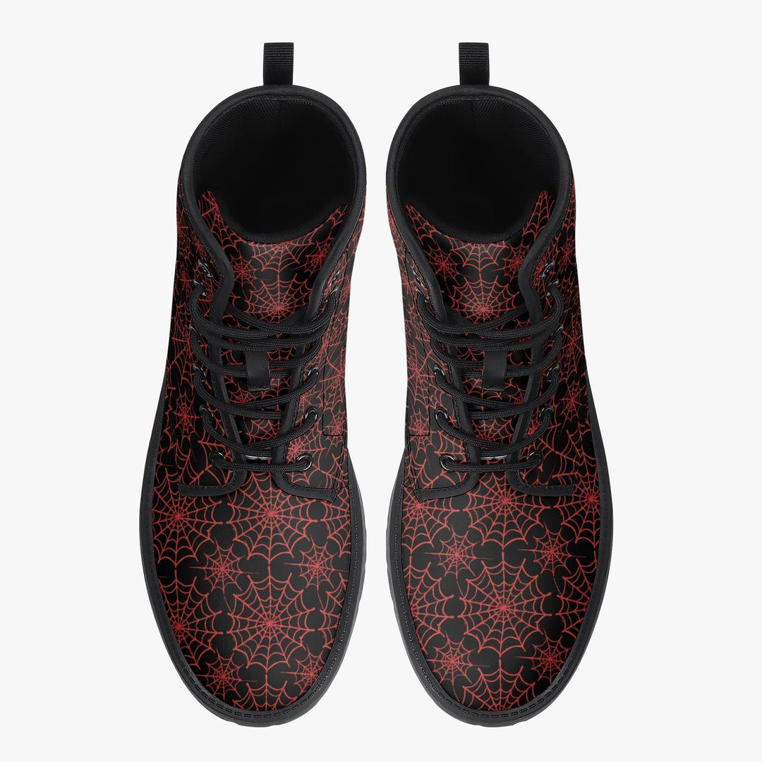 Gothic Spiderweb Combat Boots – Red Webs on Vegan Leather - Etsy