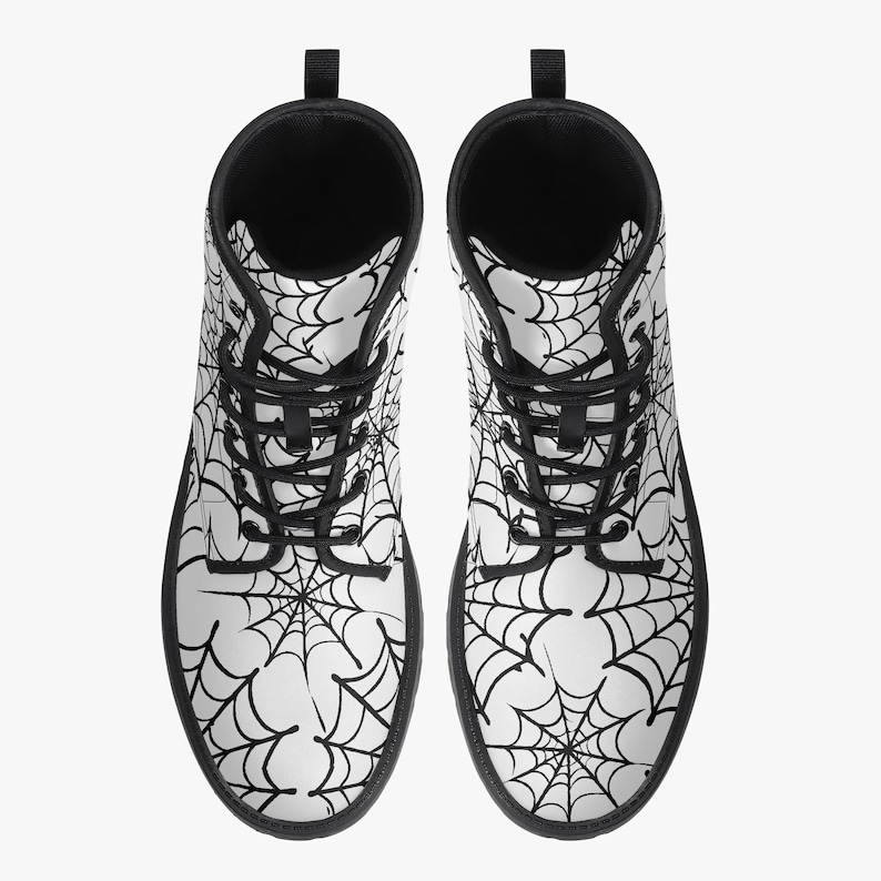 Web Weaver Gothic Combat Boots Black Spiderwebs on White Vegan Leather ...