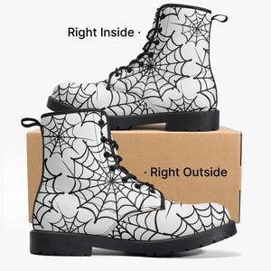 Web Weaver Gothic Combat Boots – Black Spiderwebs on White Vegan ...
