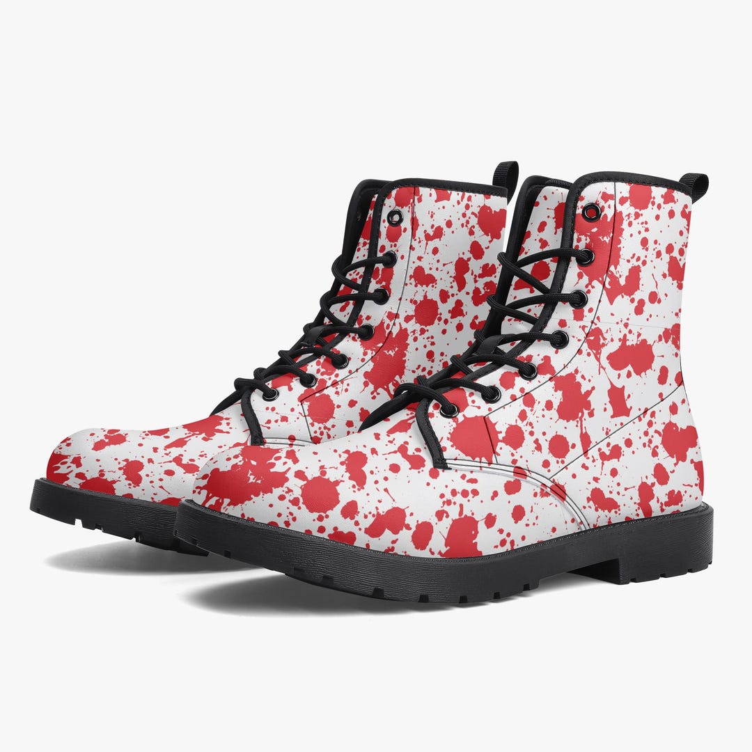 Blood Splatter Gothic Combat Boots – Horror-inspired Vegan Leather ...