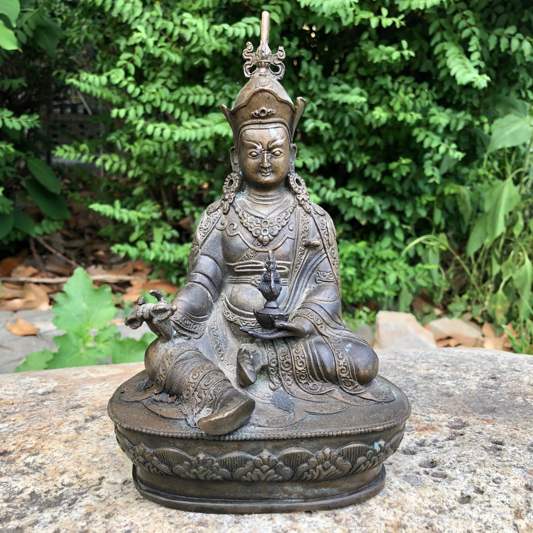 MD1221 Antique Vintage Copper Bronze Padmasambhava Statue Handcrafts ...