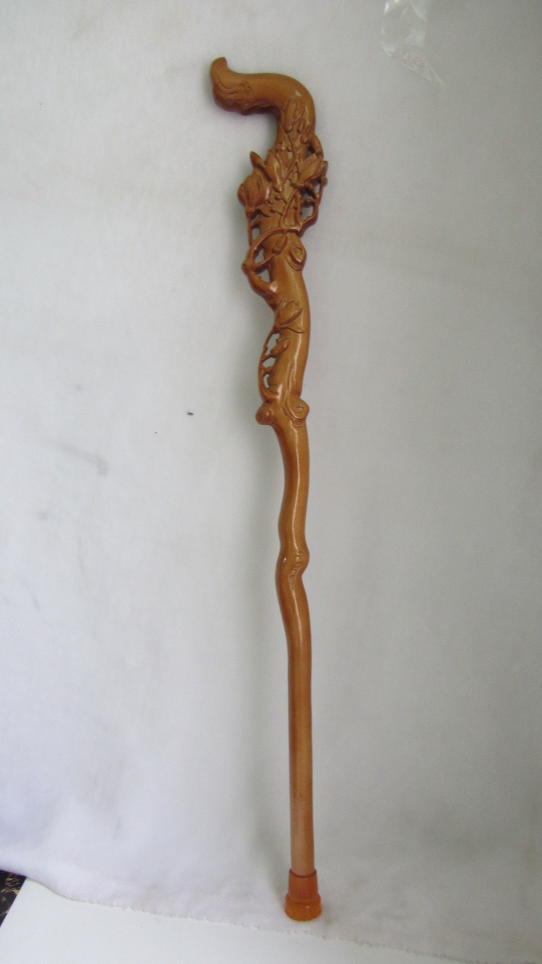 Wooden Carved Flower Walking Cane Vintage Walking Stick Shaft With ...