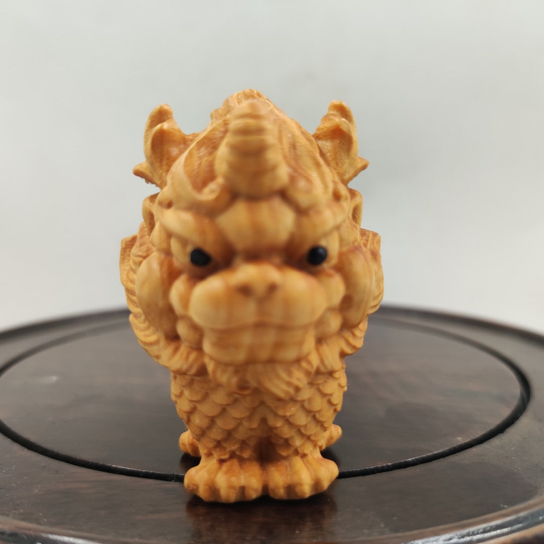 Handmade Wood Carving Cute Unicorn Dragon Baby Figurine Statue Crafts ...