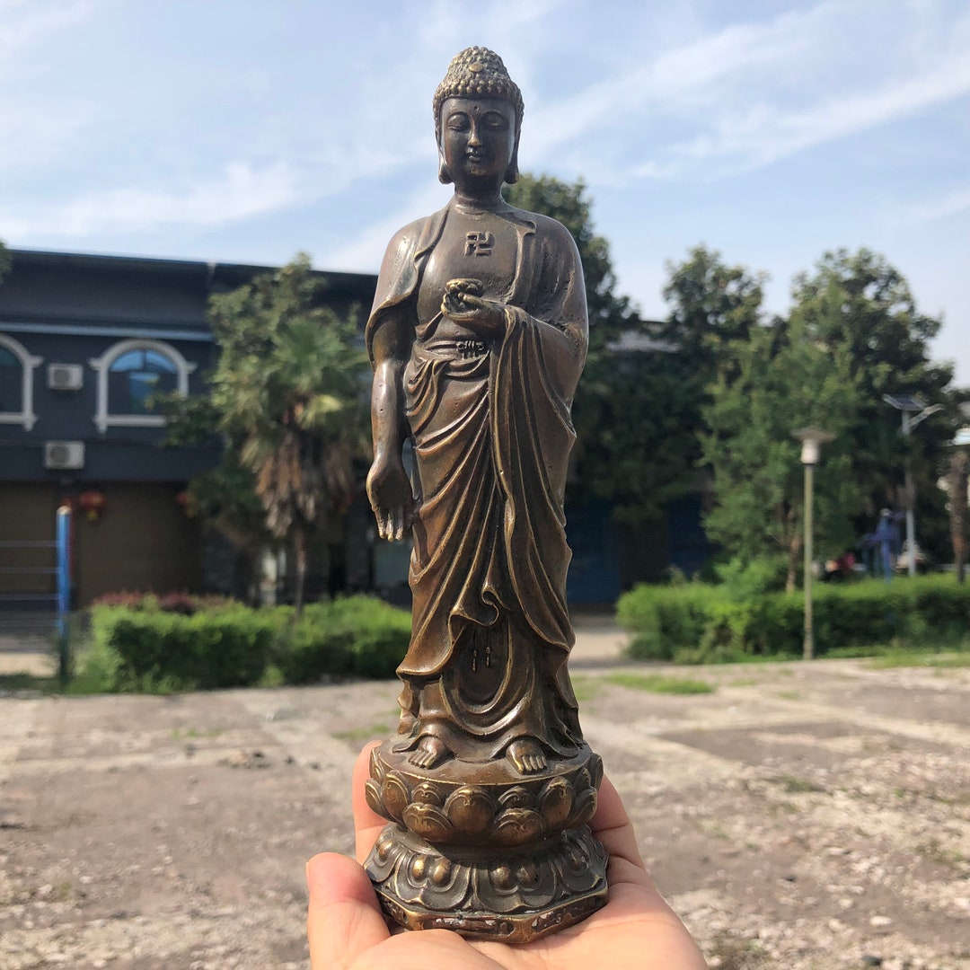 MD0891 Vintage Antique Copper Sitting Gautama Buddha Statue Shakyamuni ...