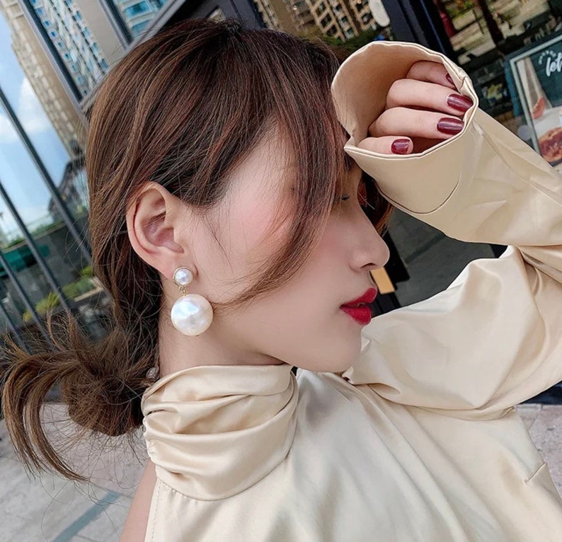 25mm Large Pearl Dangle Stud Simple Elegant Earrings Classic - Etsy