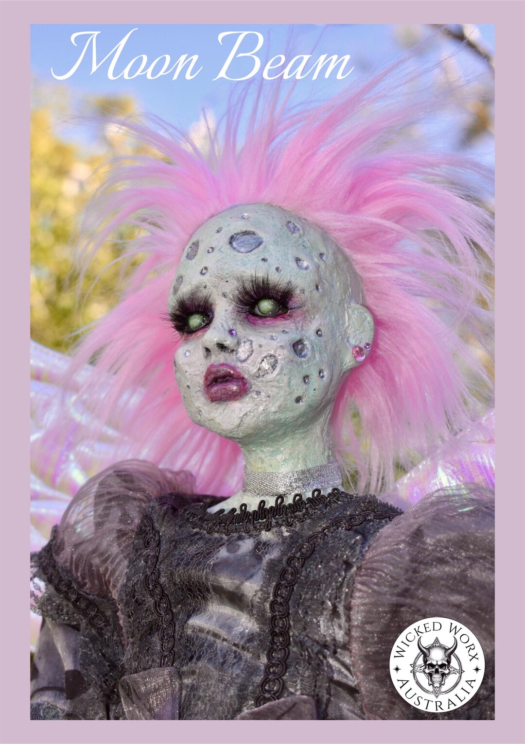 Pastel Goth Moon Doll: Pink Haired Winged Figure, OOAK Collectible - Etsy