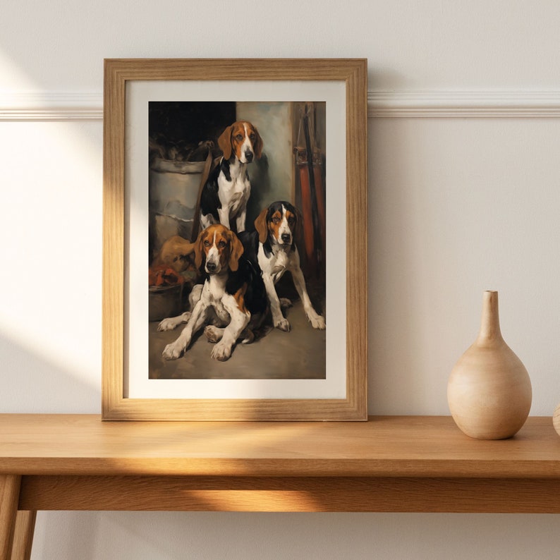 Vintage Dog Painting, Three Hunting Dogs Print, Antique Hounds Print ...