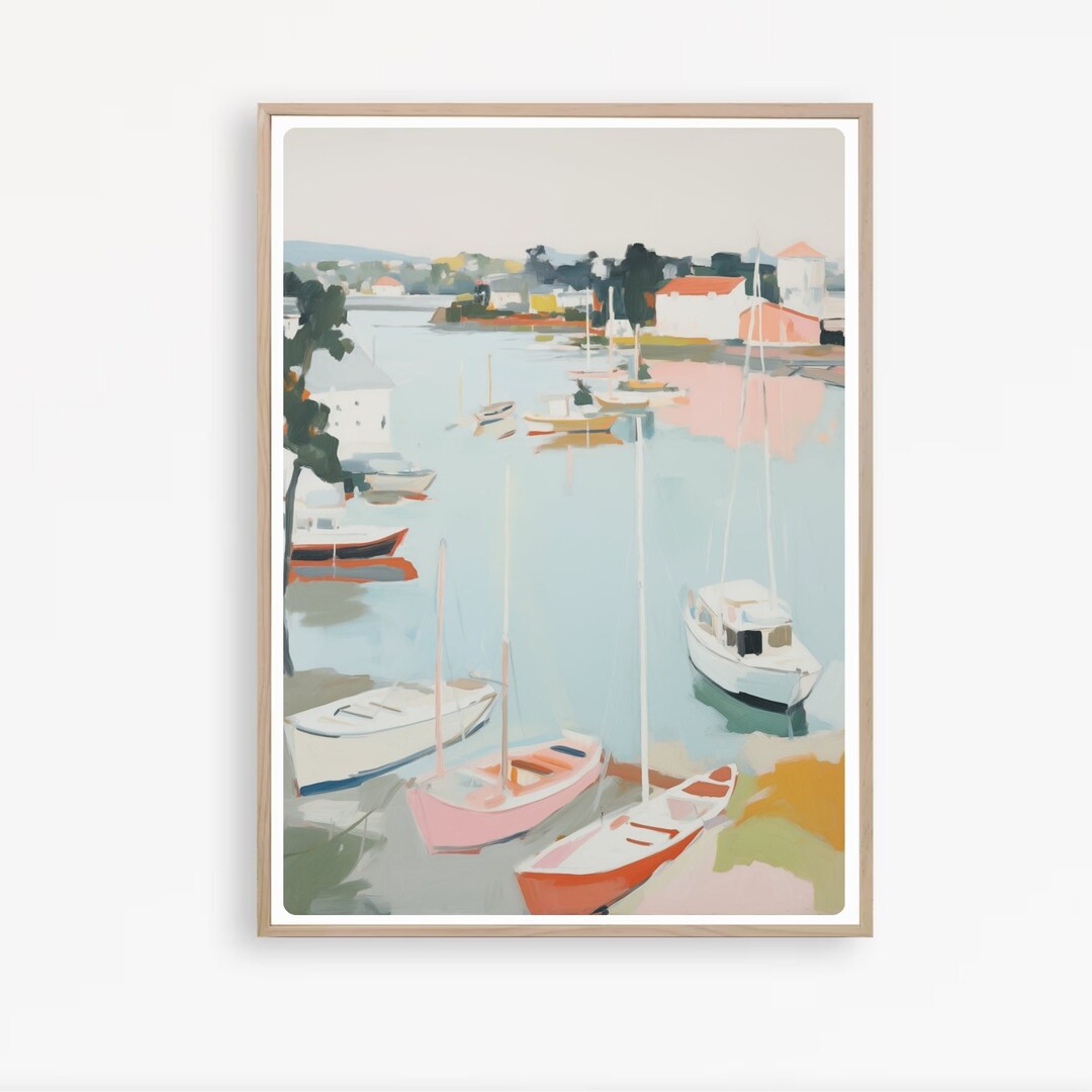 New England Print, Harbor Painting, Retro Coastal Print, New England ...
