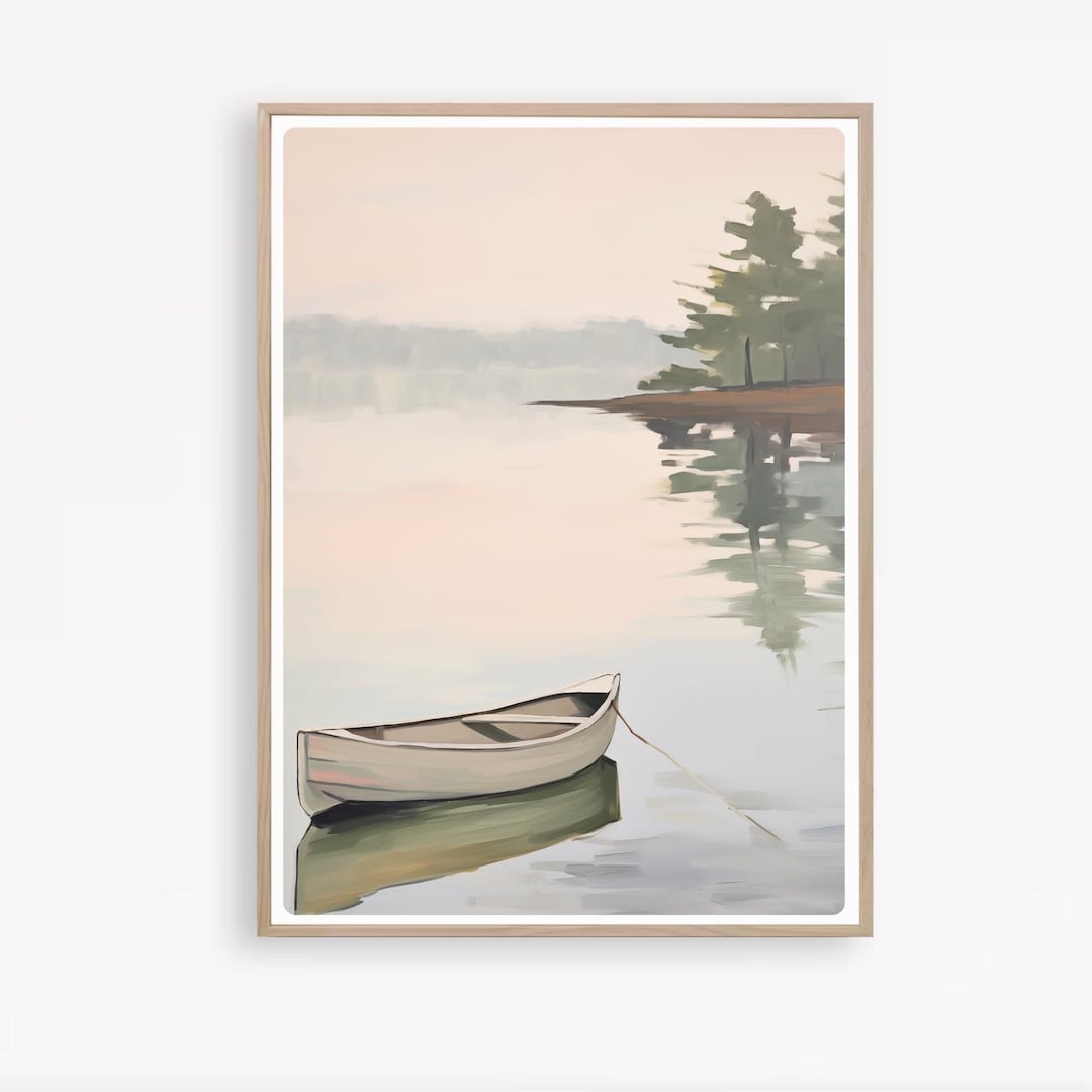 Lake Print, Row Boat Painting, Watercolor Painting, Lake Scenery, Lake ...