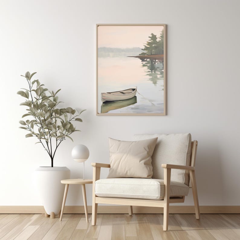 Lake Print, Row Boat Painting, Watercolor Painting, Lake Scenery, Lake ...
