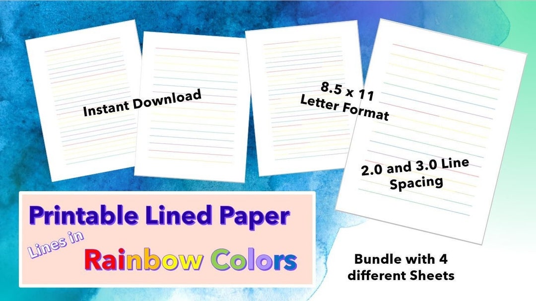 Printable Lined Paper With Lines in Rainbow Colors - Instant Download ...