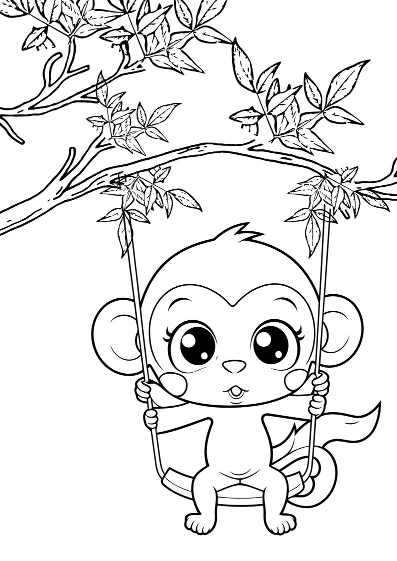 Monkey Coloring Sheet - Etsy