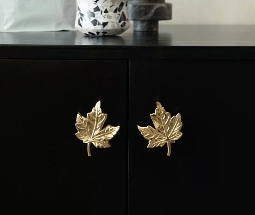 A Pair of Deluxe Solid Brass Maple Leaf Cabinet Pulls Door Knobs - Etsy