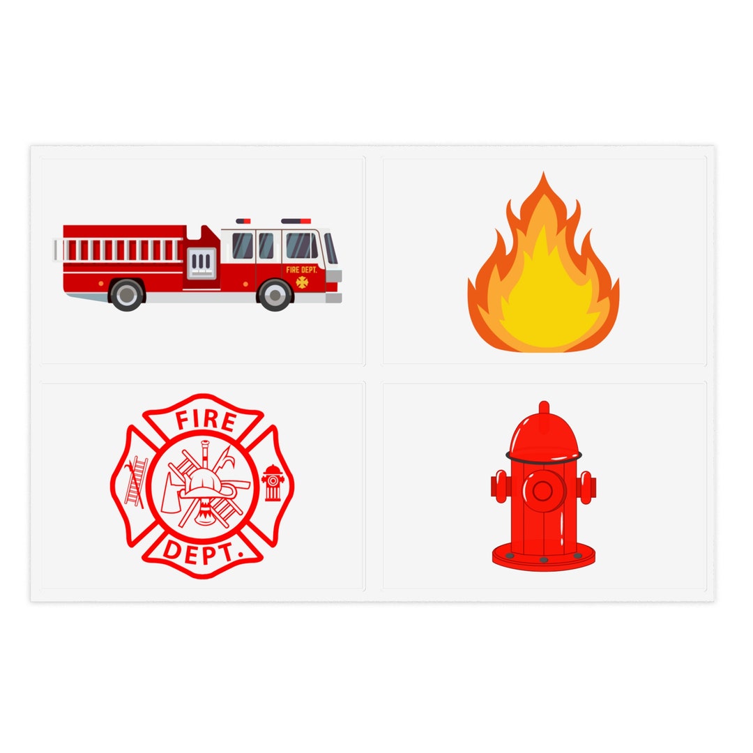 Firefighter Sticker Sheet: Firetruck/flame/badge/fire Hydrant - Etsy