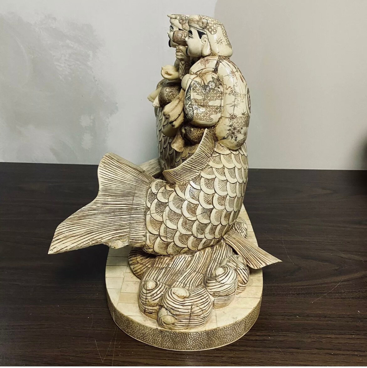 Koi and Man FISH STATUE Antique Asian Carving Vintage Art Rare - Etsy