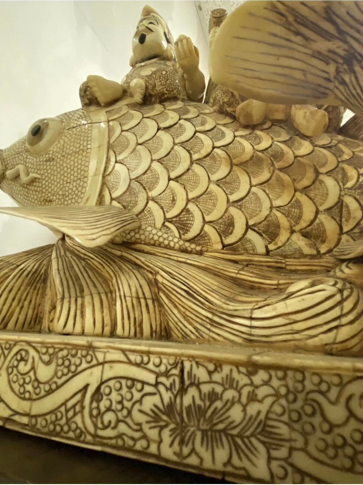 Koi and Man FISH STATUE Antique Asian Carving Vintage Art Rare - Etsy