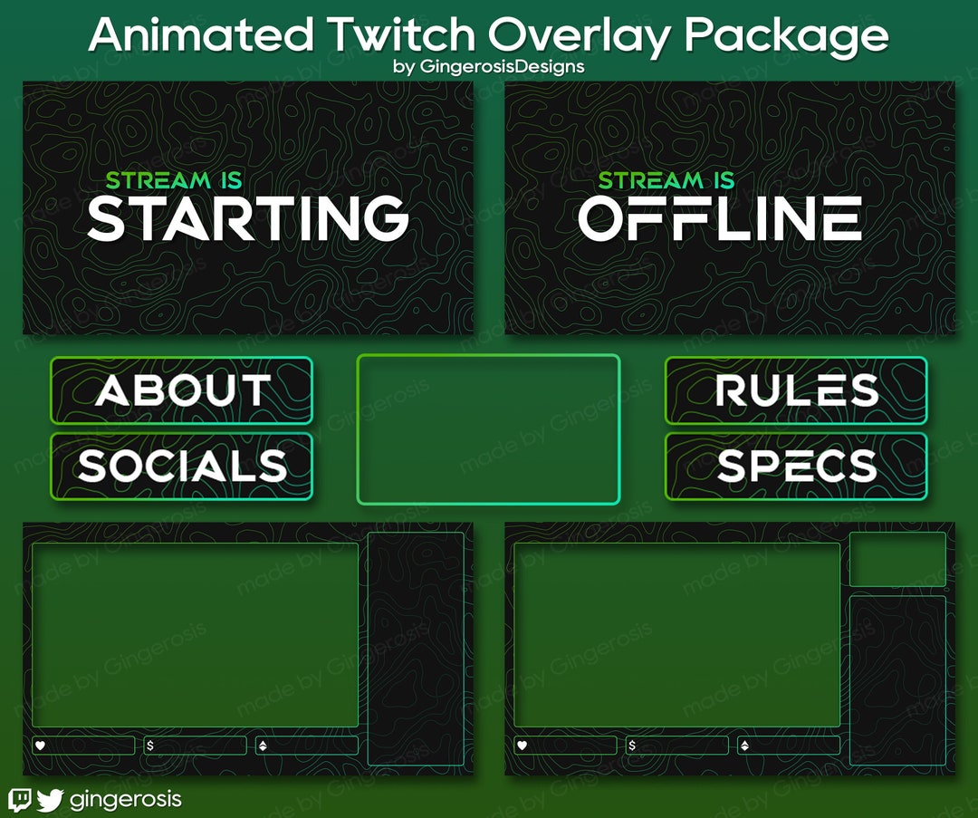 Animated Green Topographic Twitch Stream Overlay Package - Etsy