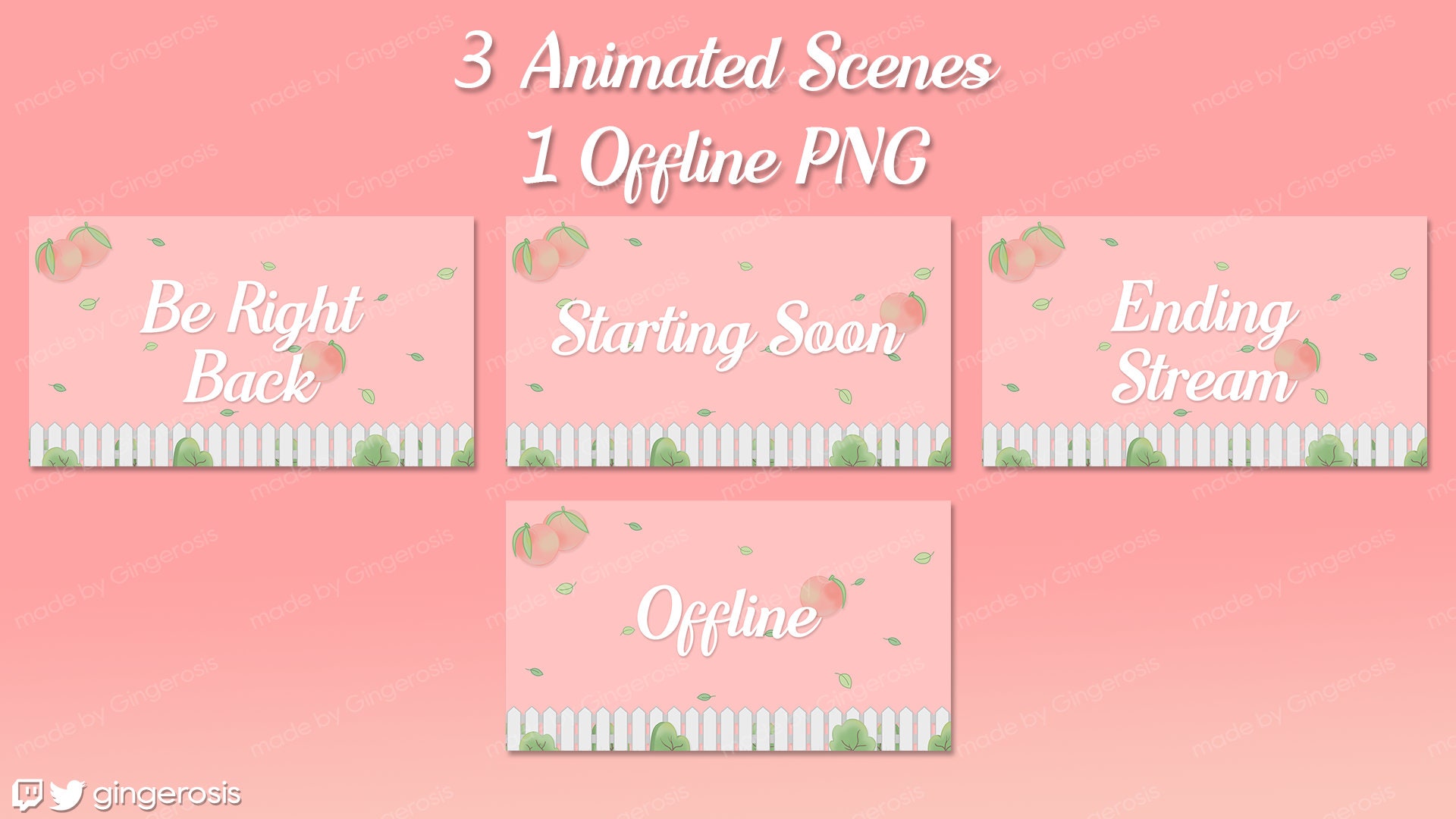 Animated Pink Peach Twitch Stream Overlay Package - Etsy