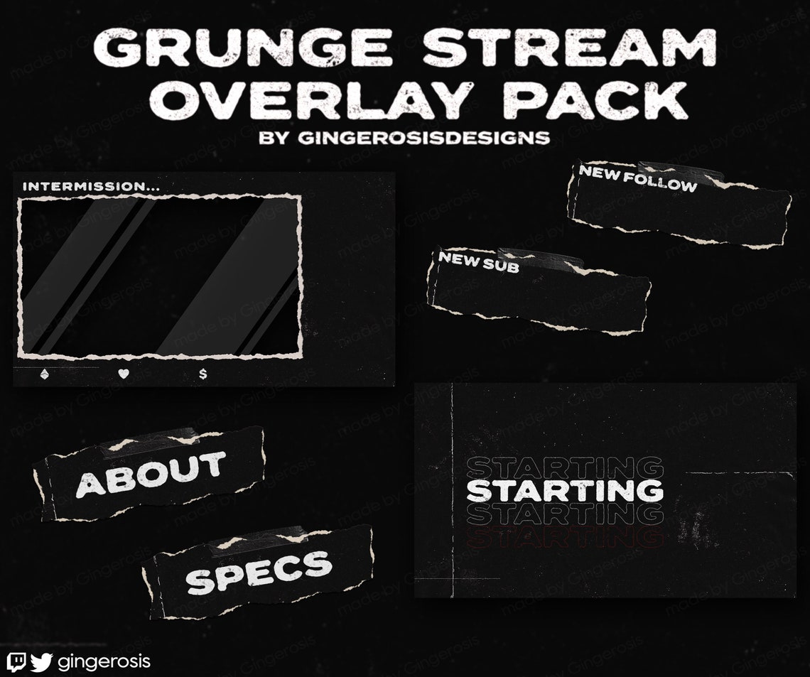 Grunge Twitch Stream Overlay Package Stream Overlays Panels Webcam ...