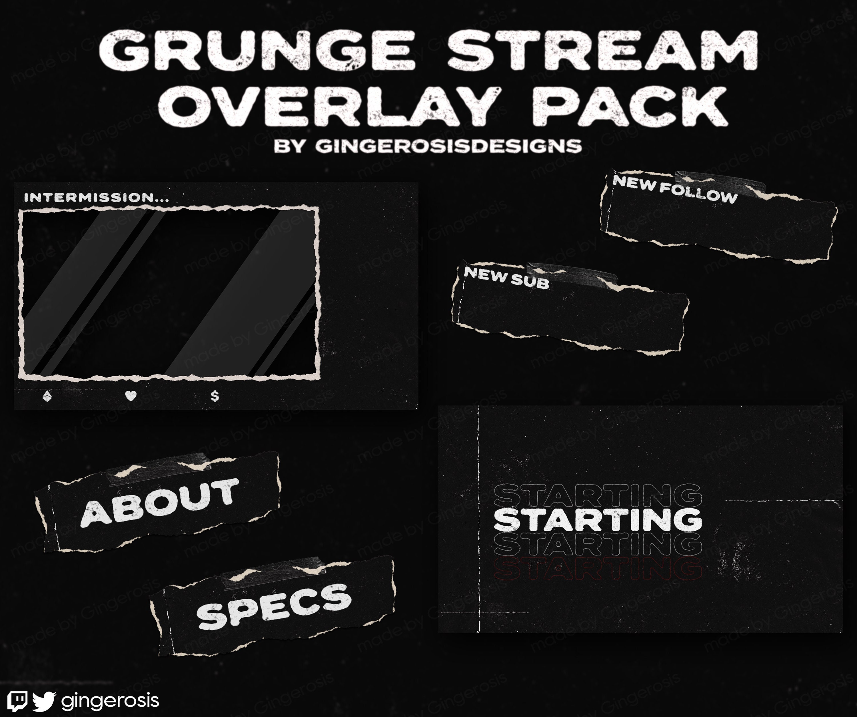 Grunge Twitch Stream Overlay Package | Stream Overlays | Panels ...