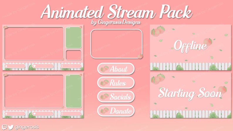 Animated Pink Peach Twitch Stream Overlay Package - Etsy