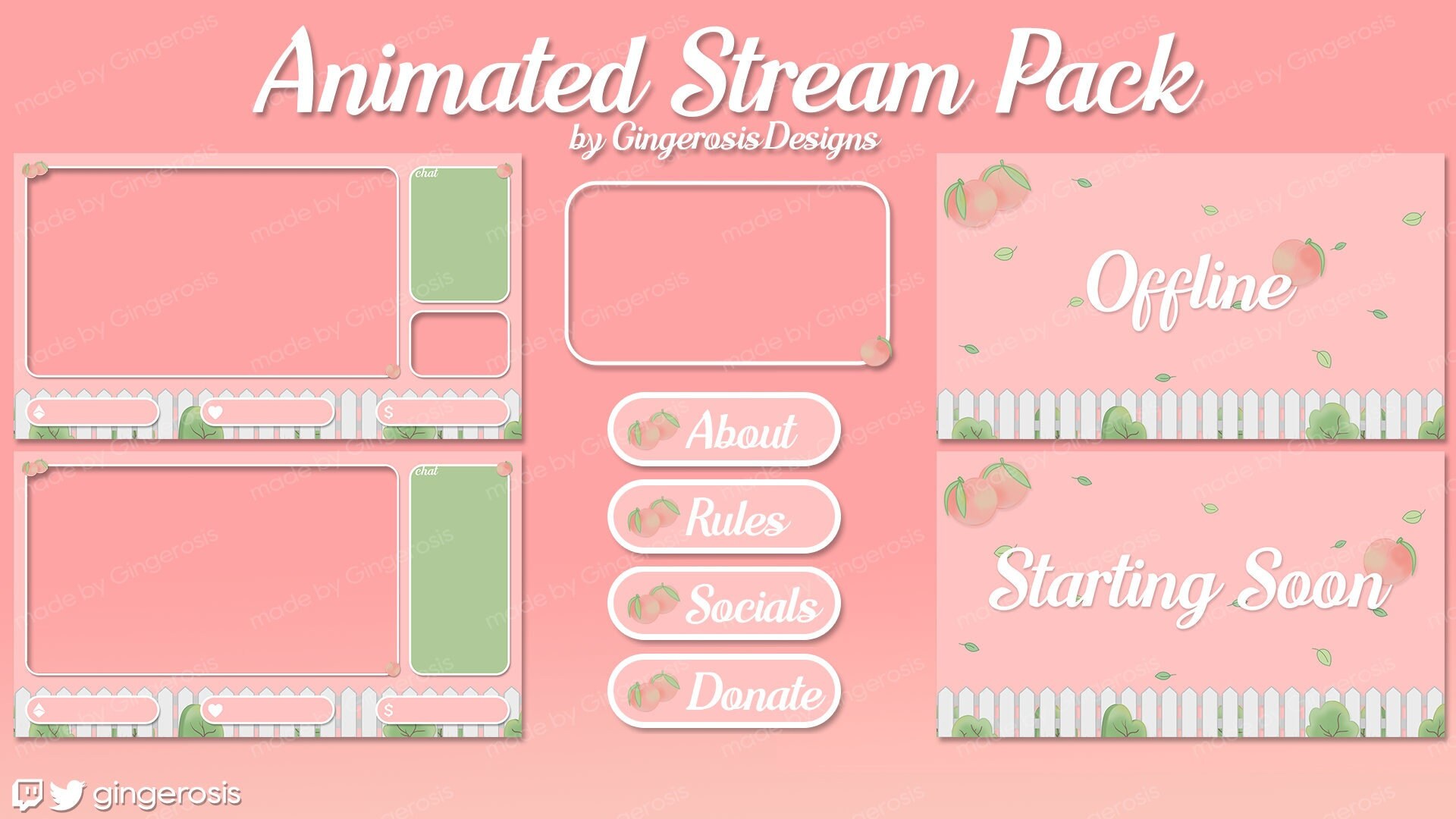 Animated Pink Peach Twitch Stream Overlay Package - Etsy