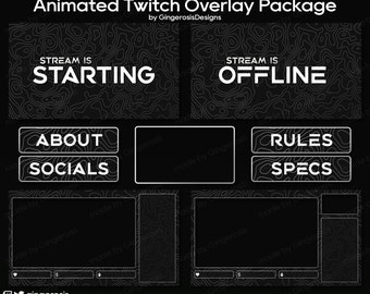 Animated Black & White Twitch Overlay Complete Stream Package Includes ...